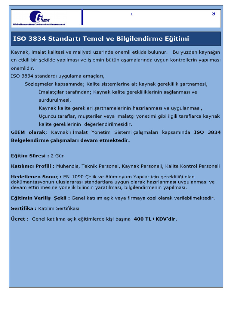 GIEM Egitim Bilgi Formu ISO 3834 | PDF