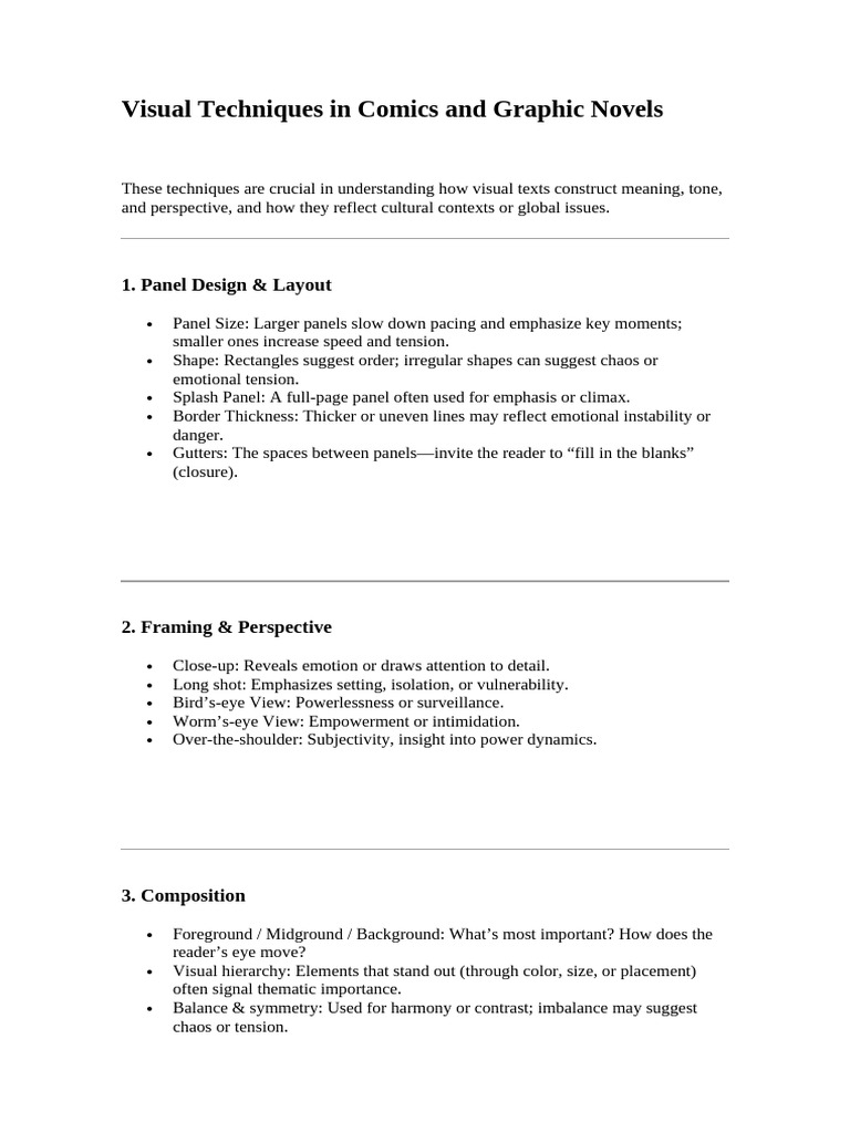 Visual Techniques in Comics and Graphic Novels | PDF | Composition ...