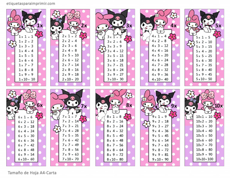My Melody y Kuromi Tablas de Multiplicar | PDF