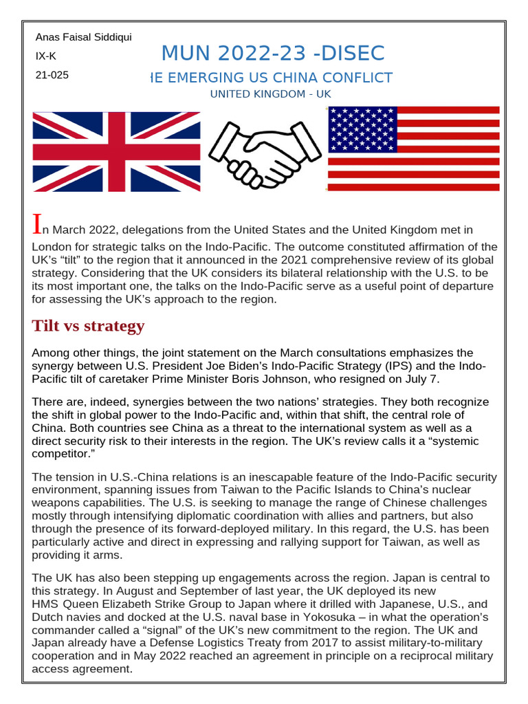 MUN IX Position Paper-UK- US CHINA CONFLICT- DISEC | PDF | Foreign ...