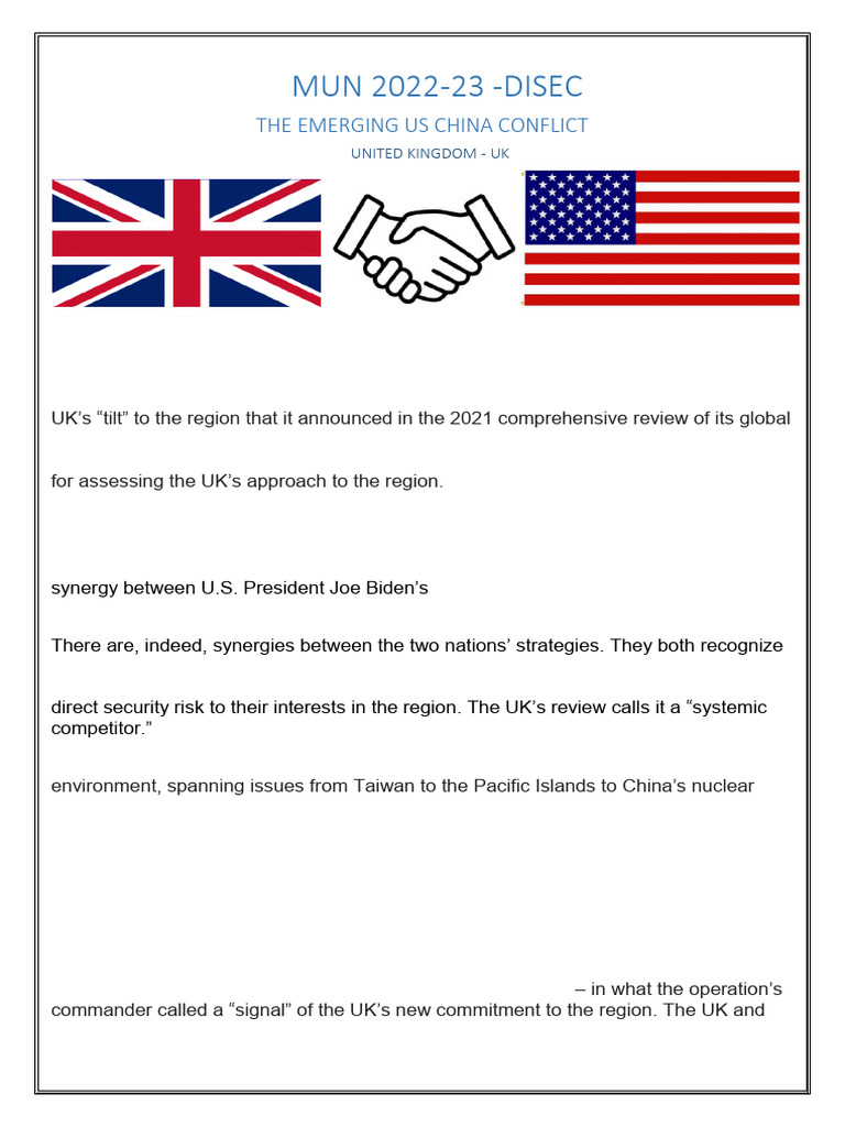 MUN IX Position Paper-UK - US CHINA CONFLICT - DISEC | PDF | Foreign ...