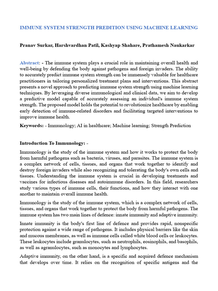 Immune System Strength Predition Using Machine Learning | PDF | Immune ...