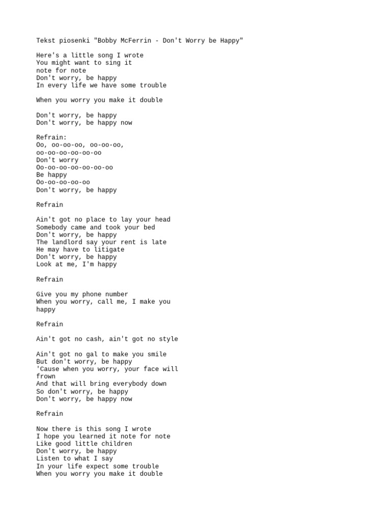 Bobby McFerrin - Don't Worry Be Happy | PDF