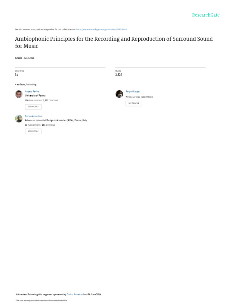 Ambiophonic Principles For The Recording and Repro | PDF | Computer ...