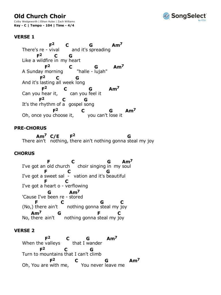 Old Church Choir - SongSelect Chart in C | PDF | Musical Compositions ...