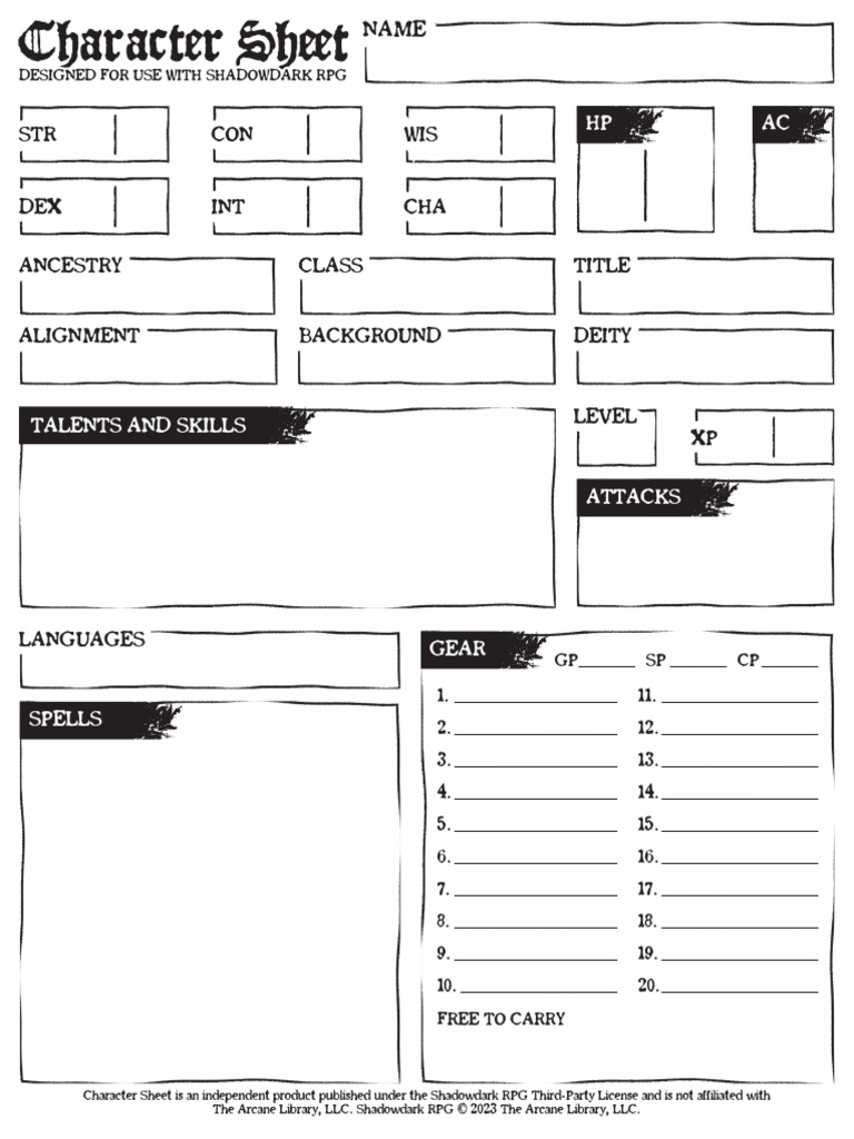 Character Sheet (Letter, Print) | PDF