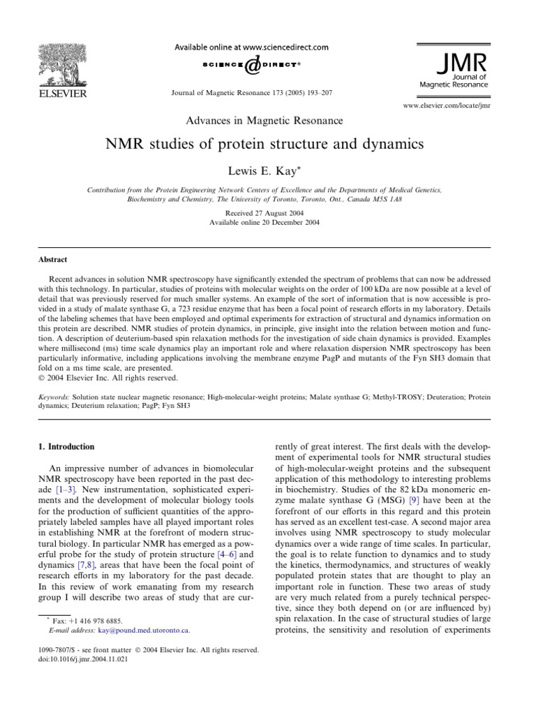 NMR Advances in Protein Dynamics | PDF | Two Dimensional Nuclear ...