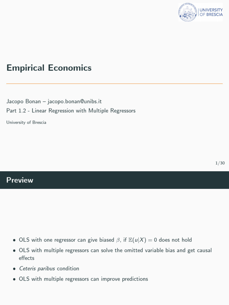 EE1 - 3 - Multiple Linear Regression | PDF | Ordinary Least Squares | Dependent And Independent ...