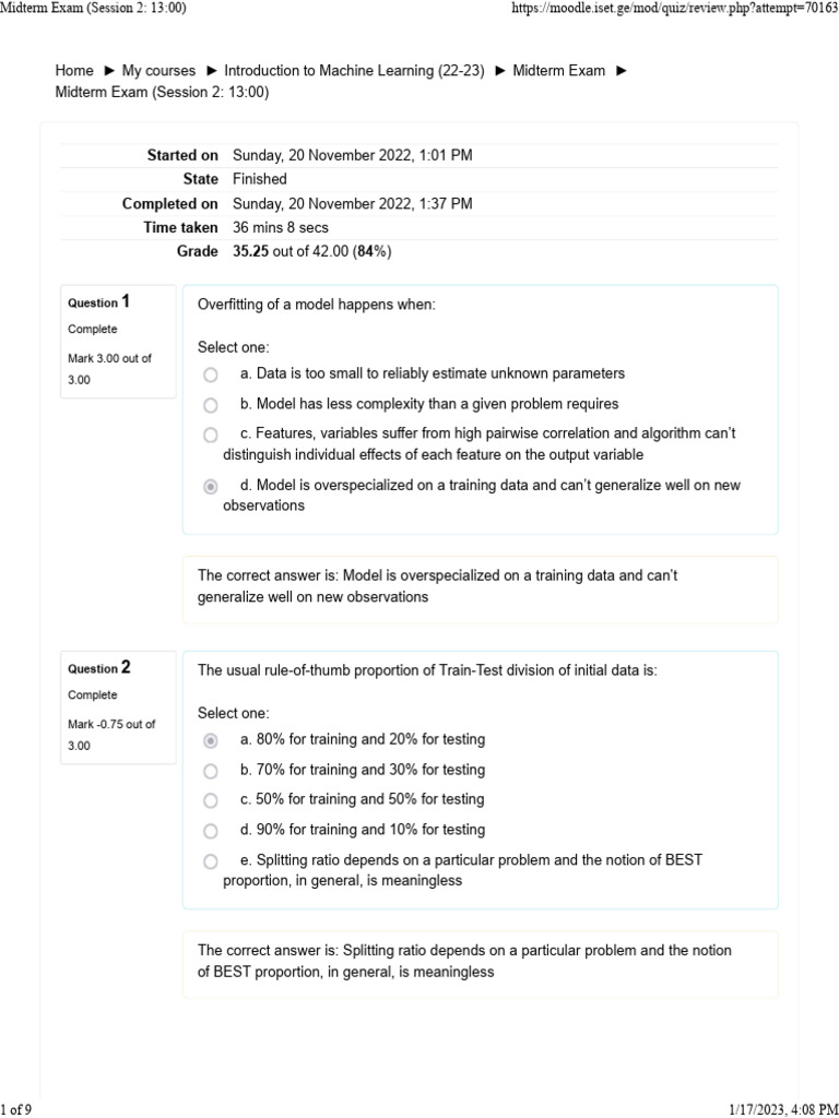 Midterm Exam Results: Machine Learning | PDF | Regression Analysis | Variance