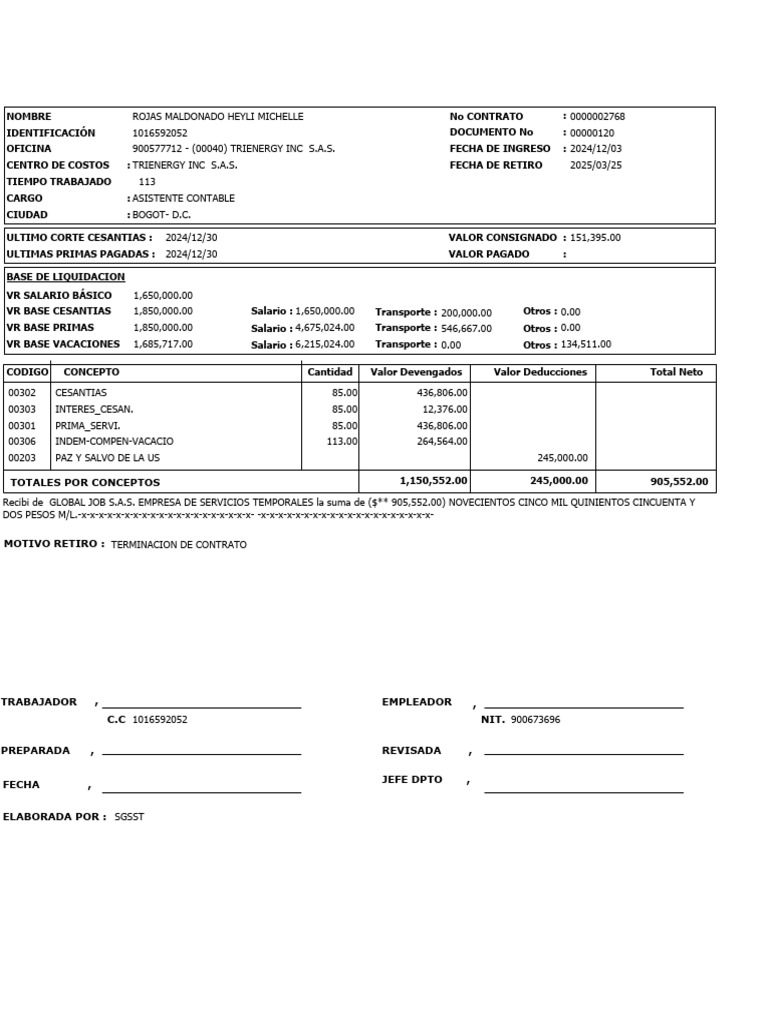 Rojas Maldonado Heyli Michelle Liquidacion Definitiva de Contrato 2025 ...