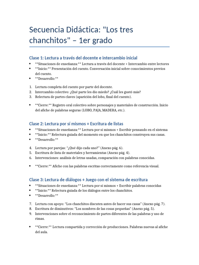 Secuencia Didáctica: Tres Chanchitos | PDF | Escritura