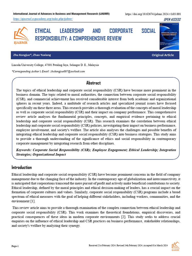 Ethical Leadership and Corporate Social Responsibility A Comprehensive ...