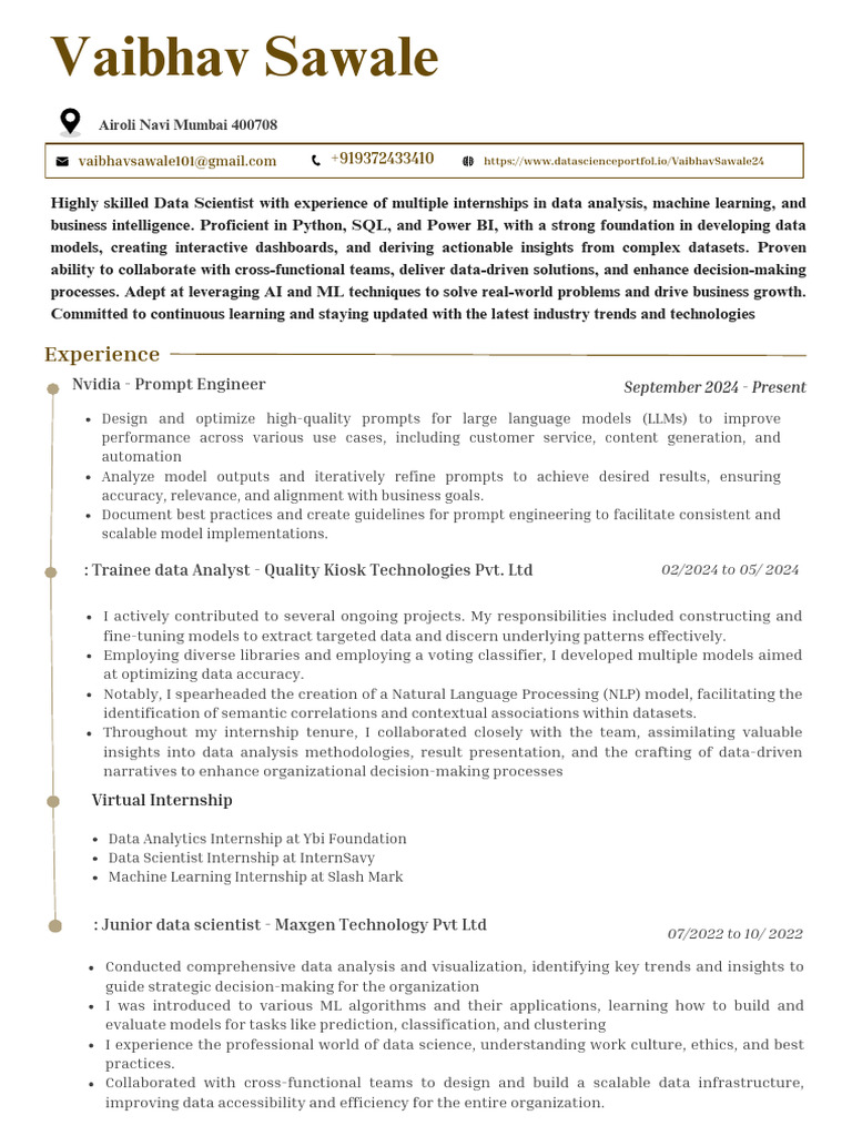 Data Scientist Experience Overview | PDF | Machine Learning | Data Science