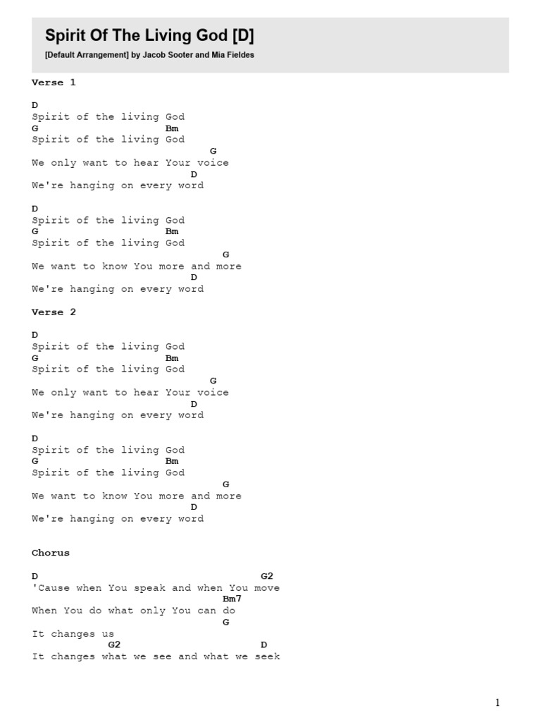 Spirit of the Living God Lyrics | PDF