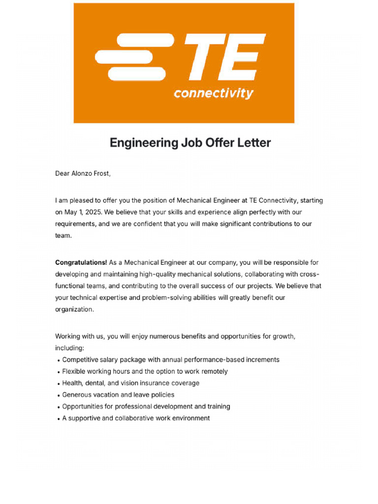 Job Offer Letter for Engineer Position | PDF