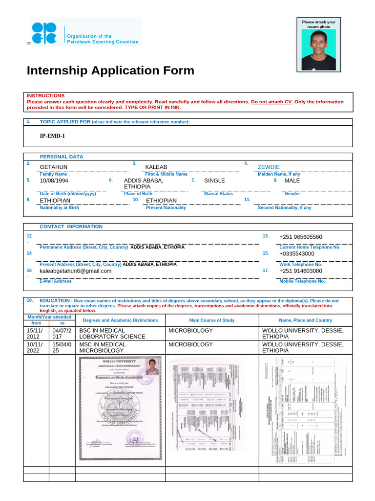 Internship Application Form3 | PDF | Knowledge | Employment