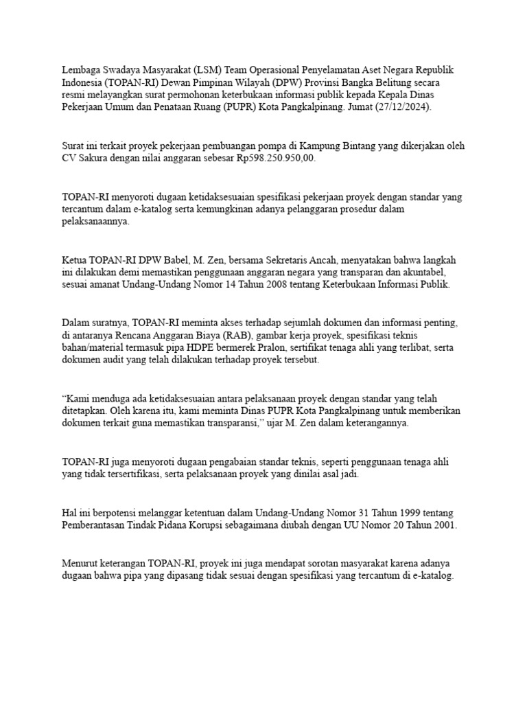 Lembaga Swadaya Masyarakat TOPAN | PDF