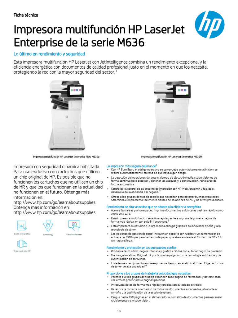 Caracteristicas Impresoras HP Laserjet Enterprise MFP m636 | PDF ...