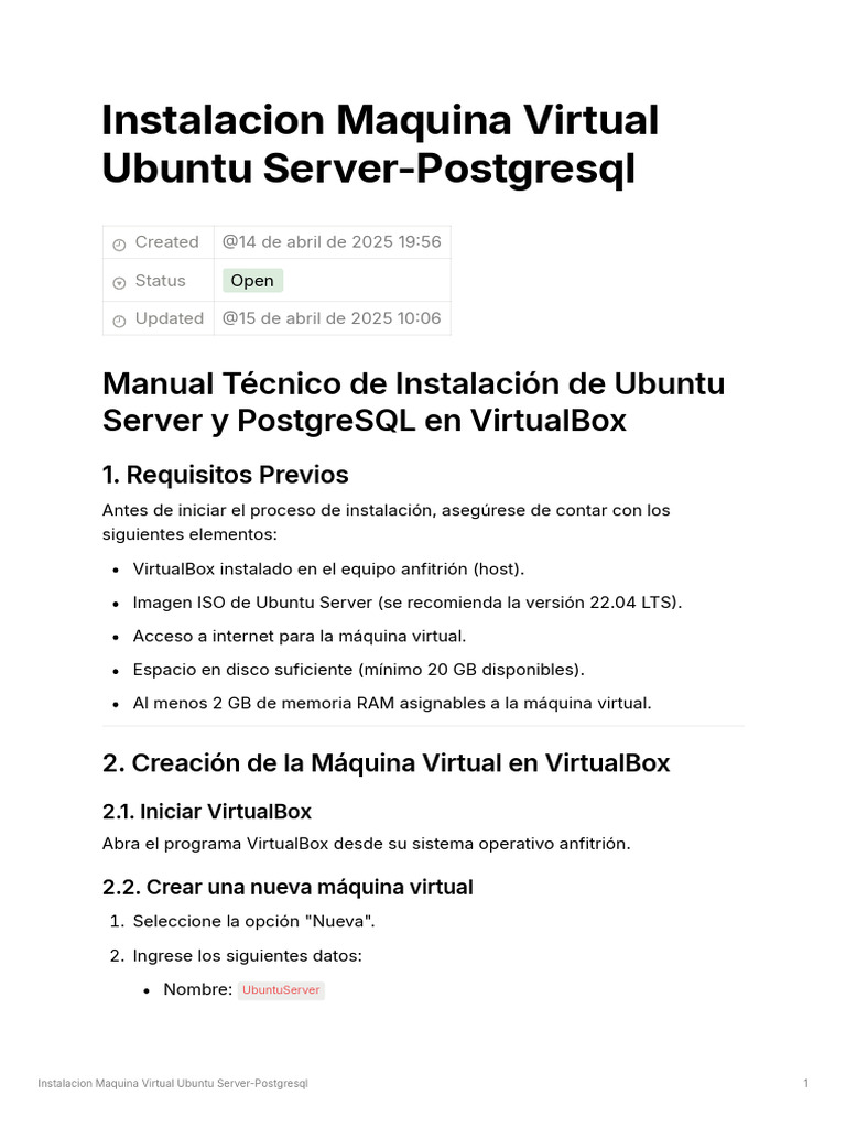 Instalación de Ubuntu Server y PostgreSQL | PDF | Máquina virtual ...