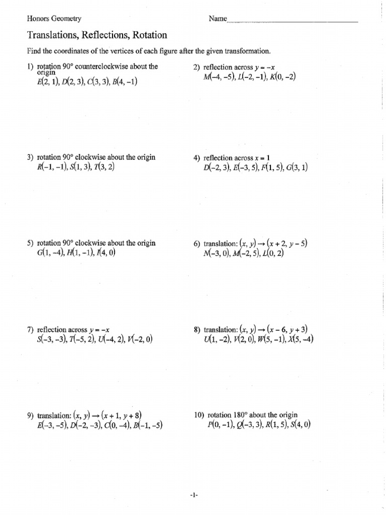 Edited - Quick Check - Translations, Reflections, and Rotations | PDF