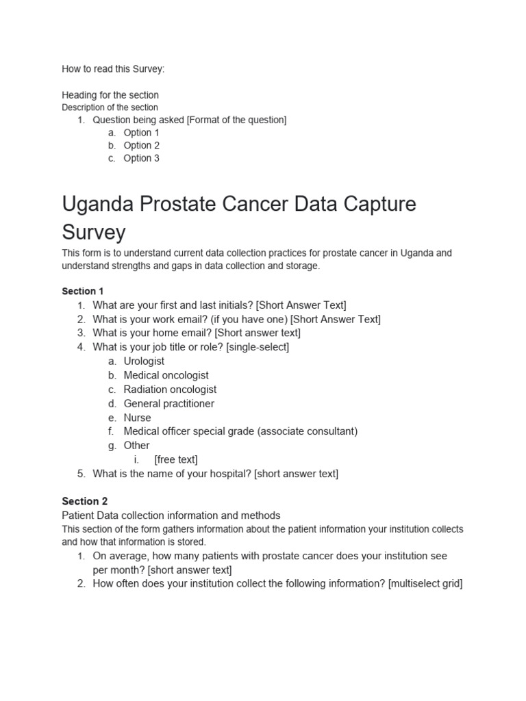 Prostate Cancer Data Capture Survey 2025.03.12 | PDF | Neoplasms ...