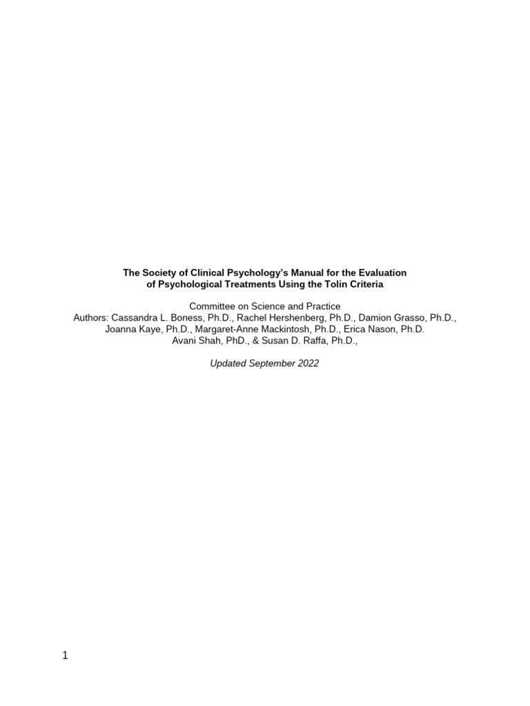 Manualized Evaluation of Treatments Using Tolin Criteria - v3 | PDF ...