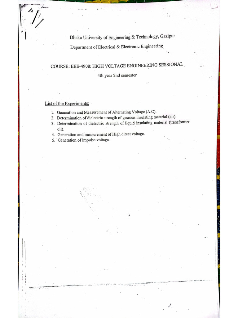 High Voltage Lab Manual All | PDF