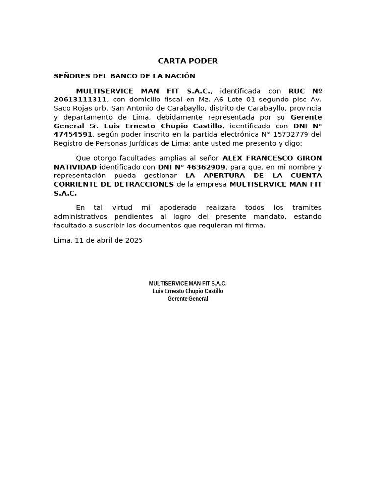 Carta Poder Comas - Manfit | PDF