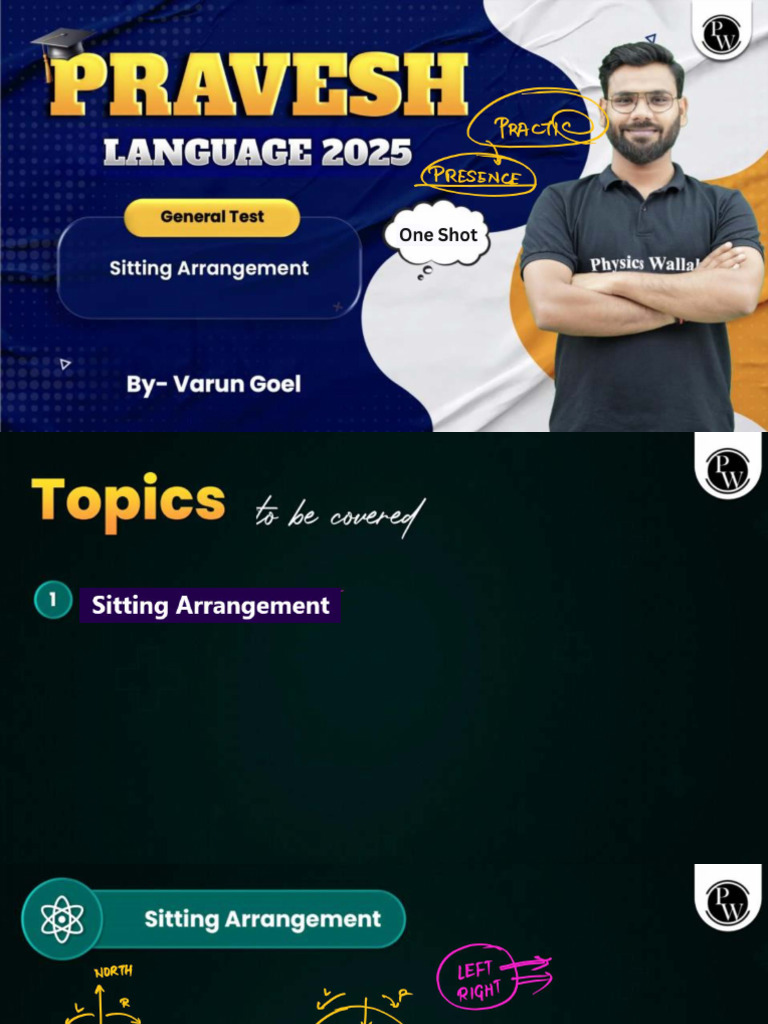 Sitting Arrangement - Class Notes - Pravesh 2025 CUET - GT + Language | PDF