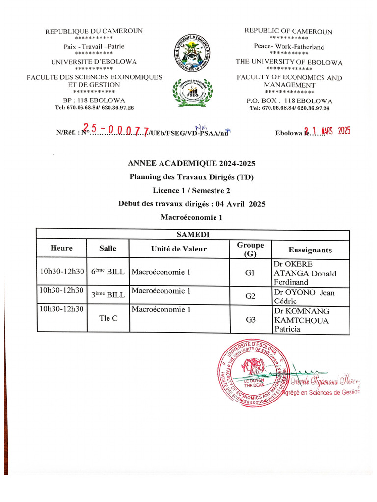 Planning Td L1 sem2 Macroéconomie 1 | PDF