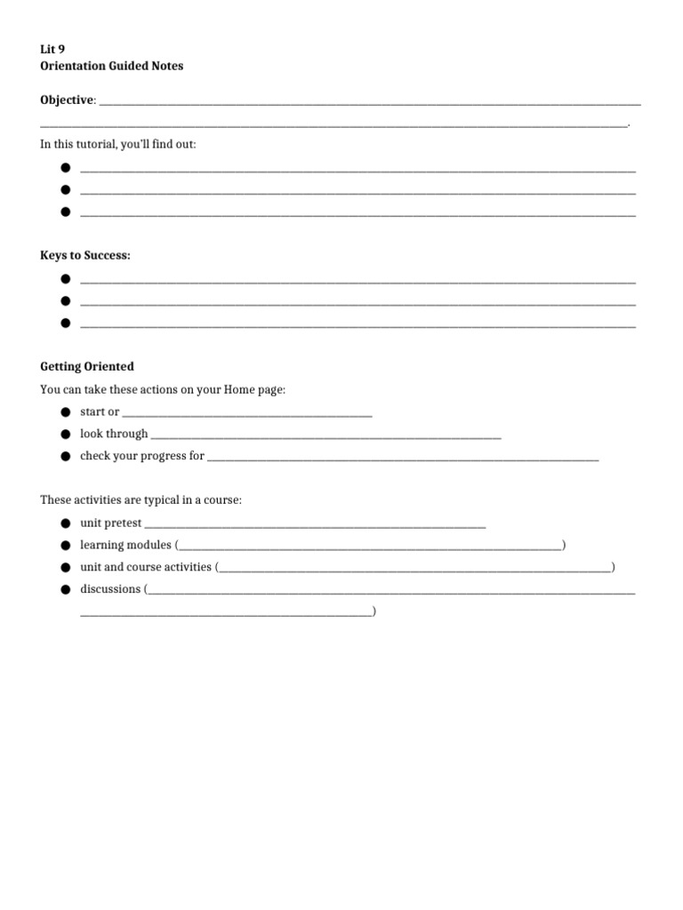 Lit 9 Orientation Guided Notes | PDF