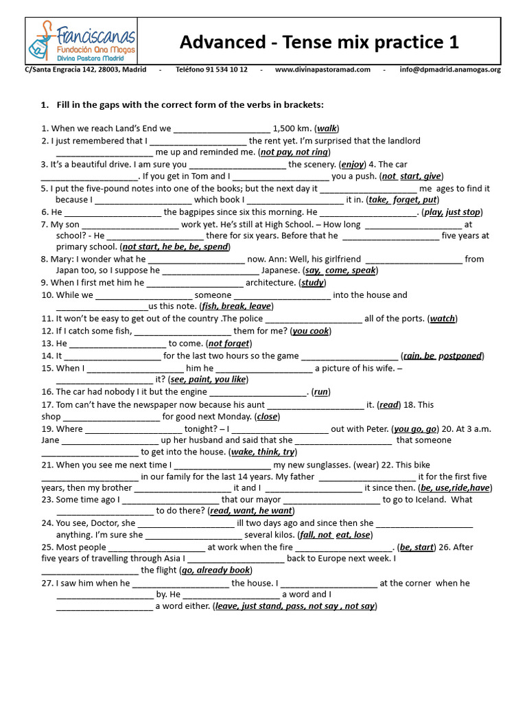 1bach - Advanced - Tense Mix Practice 1 | PDF