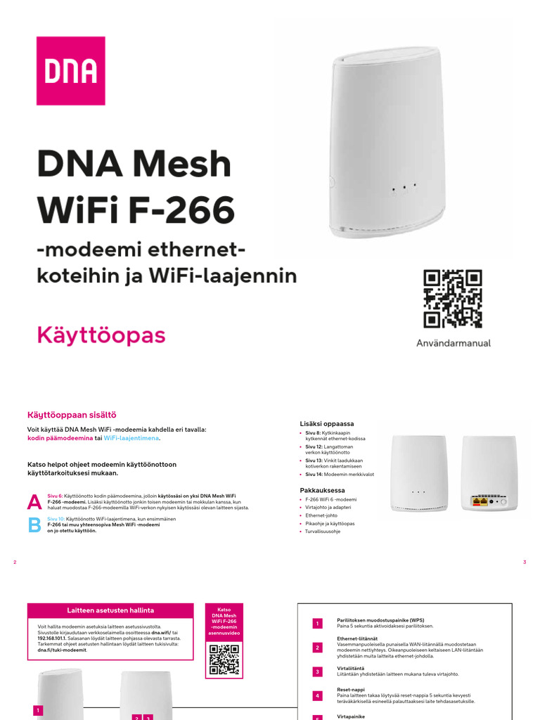 Ethernet-Modeemi Ja Mesh-Laajennin F-266 Opas | PDF