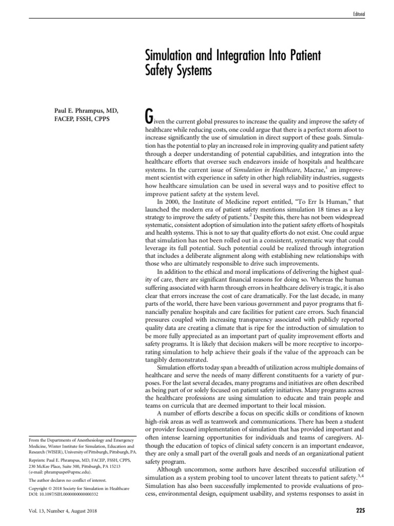 Simulation and Integration Into Patient Safety Systems | PDF | Patient ...