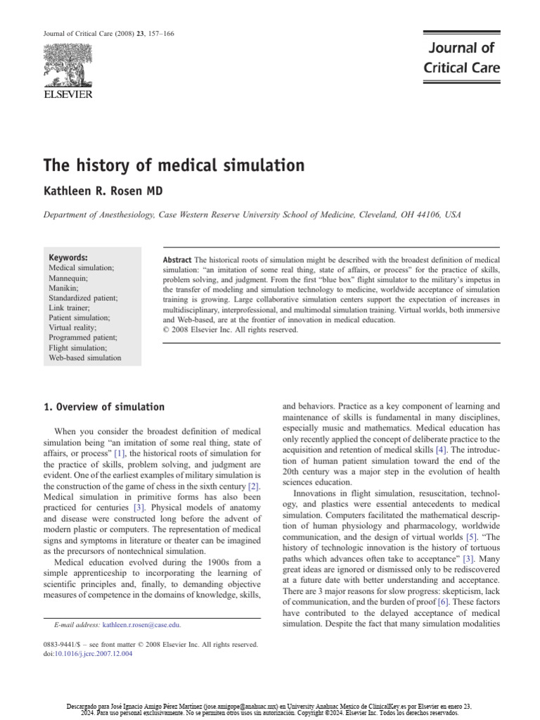 The History of Medical Simulation | PDF | Simulation | Cardiopulmonary ...