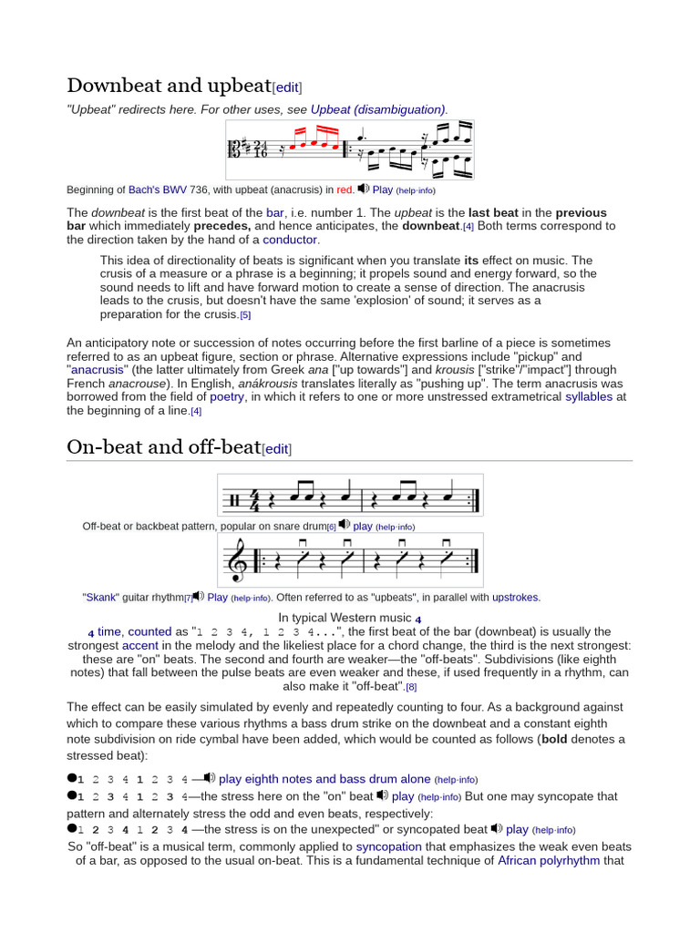 Downbeat&Upbeat, On Beat&Off Beat | PDF | Musicology | Rhythm And Meter