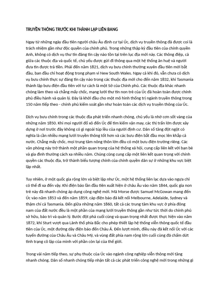 COMMUNICATIONS BEFORE FEDERATION (1) | PDF