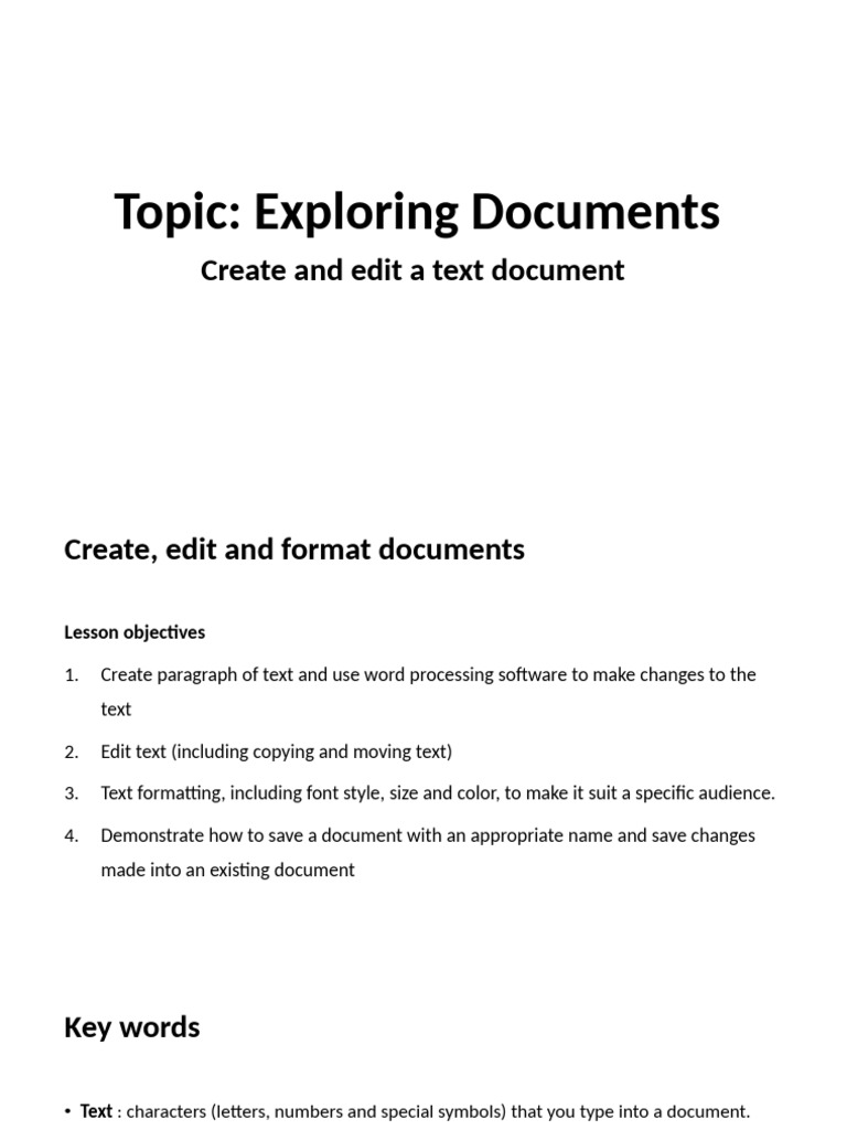 Form 2 ICT Term 1 Week 1 - Exploring Documents - Create & Edit A Text Document | PDF | Page ...