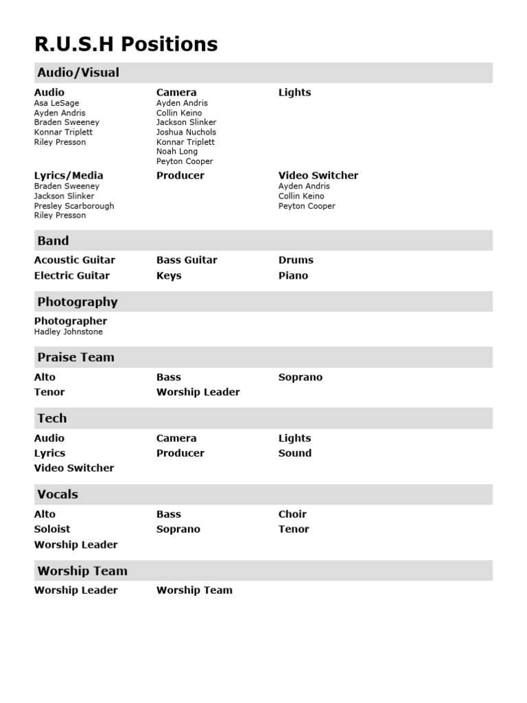 Rush Positions | PDF