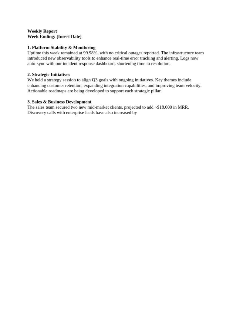 Weekly Performance Report Summary | PDF