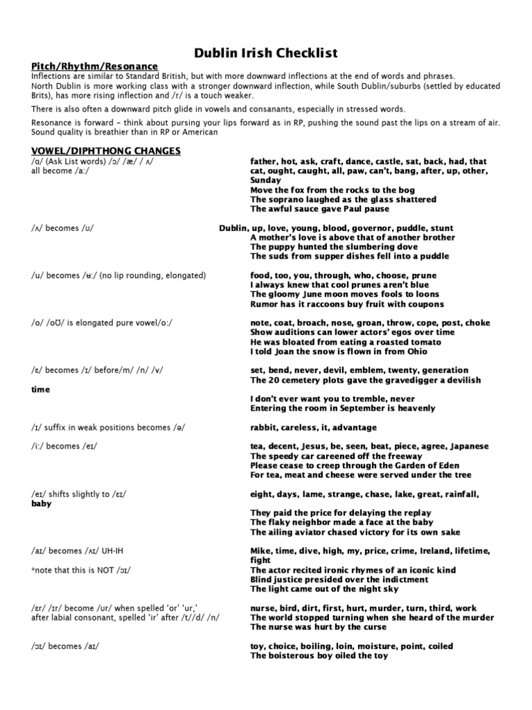Dublin Irish Accent Instructions | PDF | Linguistics | Language Families
