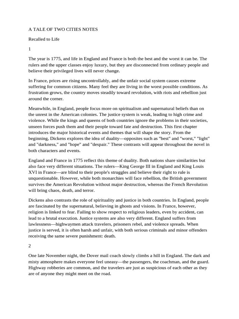 A Tale of Two Cities: Chapter Summaries | PDF | A Tale Of Two Cities