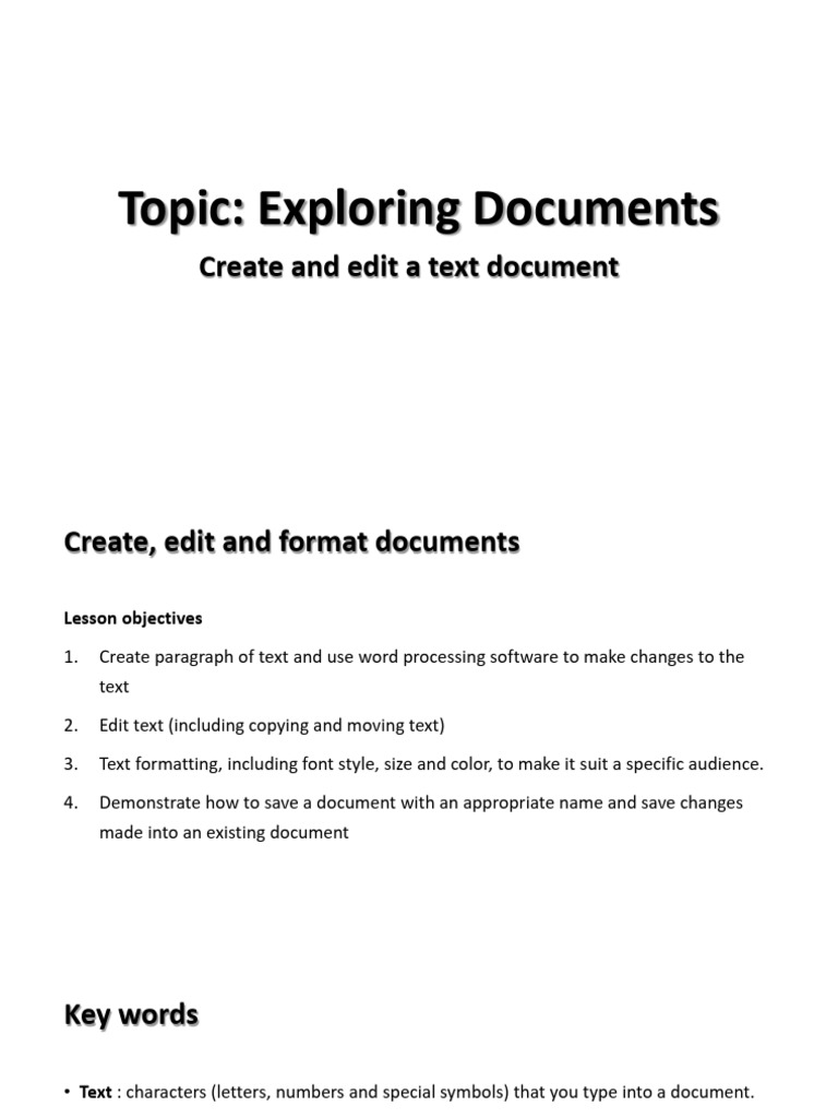Form 2 ICT Term 1 Week 2 - Exploring Documents - Create & Edit A Text ...