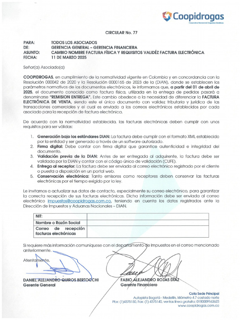 Circular 77 Cambio Nombre Factura Física y Requisitos Validéz Factura Electrónica | PDF