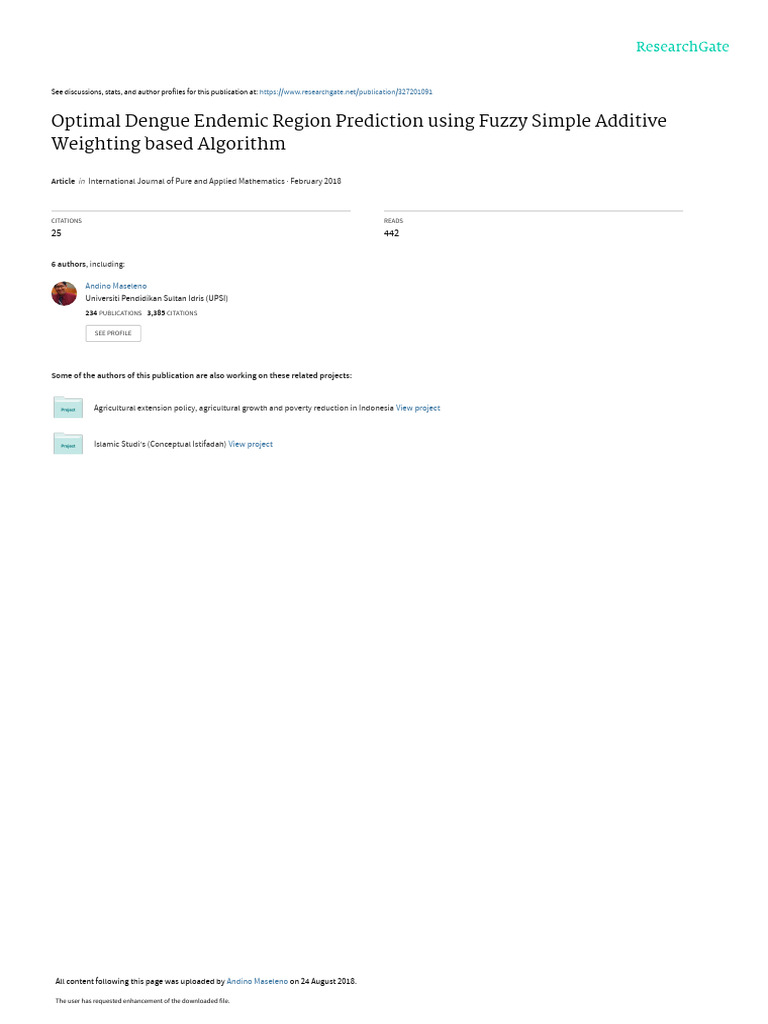 Optimal Dengue Endemic Region Prediction using Fuzzy Simple Additive Weighting based Algorithm ...