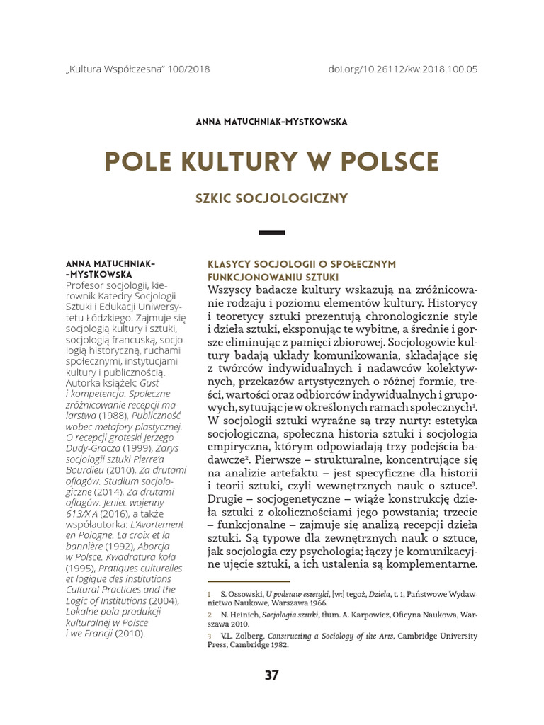 Pole kultury w Polsce Szkic socjologiczny | PDF