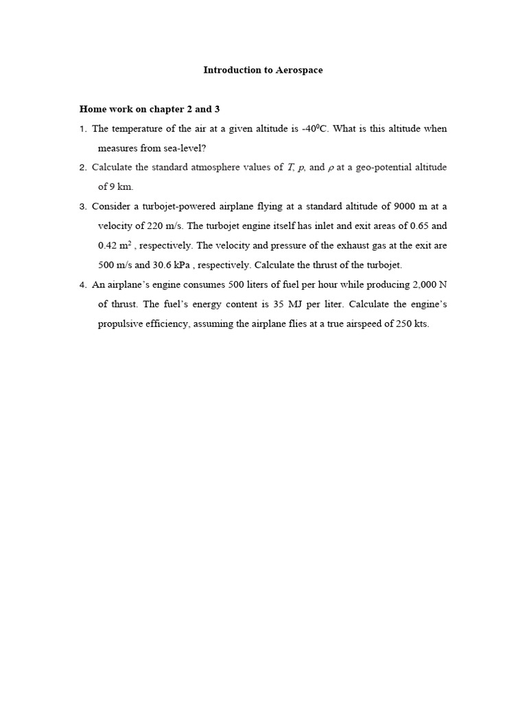 Aerospace Homework: Altitude & Thrust Calculations | PDF