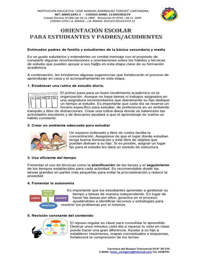 Orinetación Para Padres y Estudiantes Tecnicas y Habitos de Estudio ...