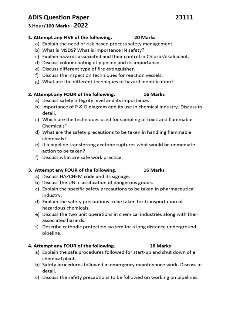 ADIS 2022 Safety Management Exam Paper | PDF | Dangerous Goods | Hazards