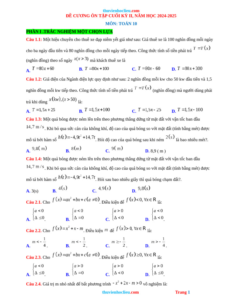 De Cuong On Tap HK2 Toan 10 KNTT 24 25 | PDF
